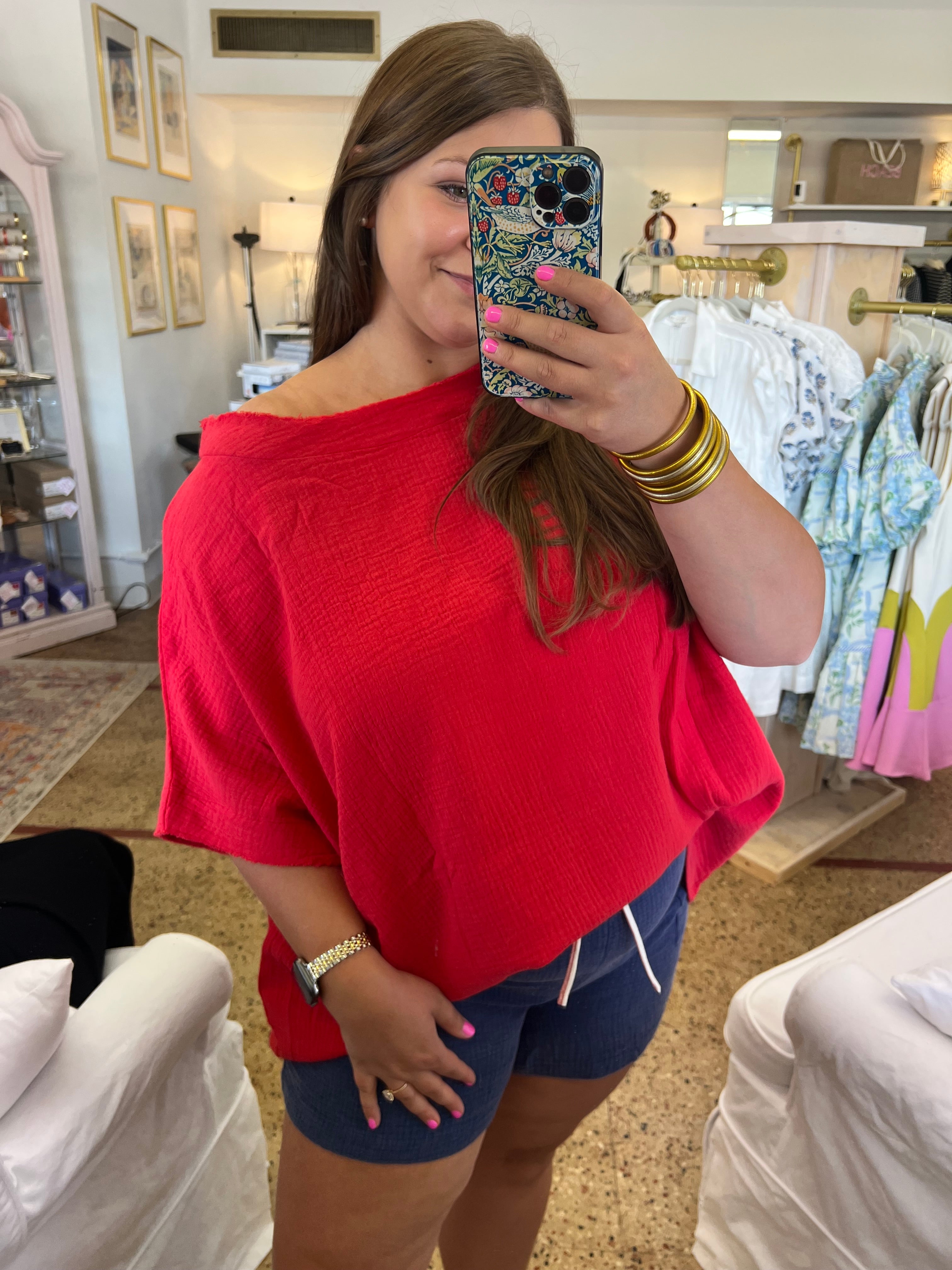 Cherry Red Cotton Gauze Top – Estella TX LLC